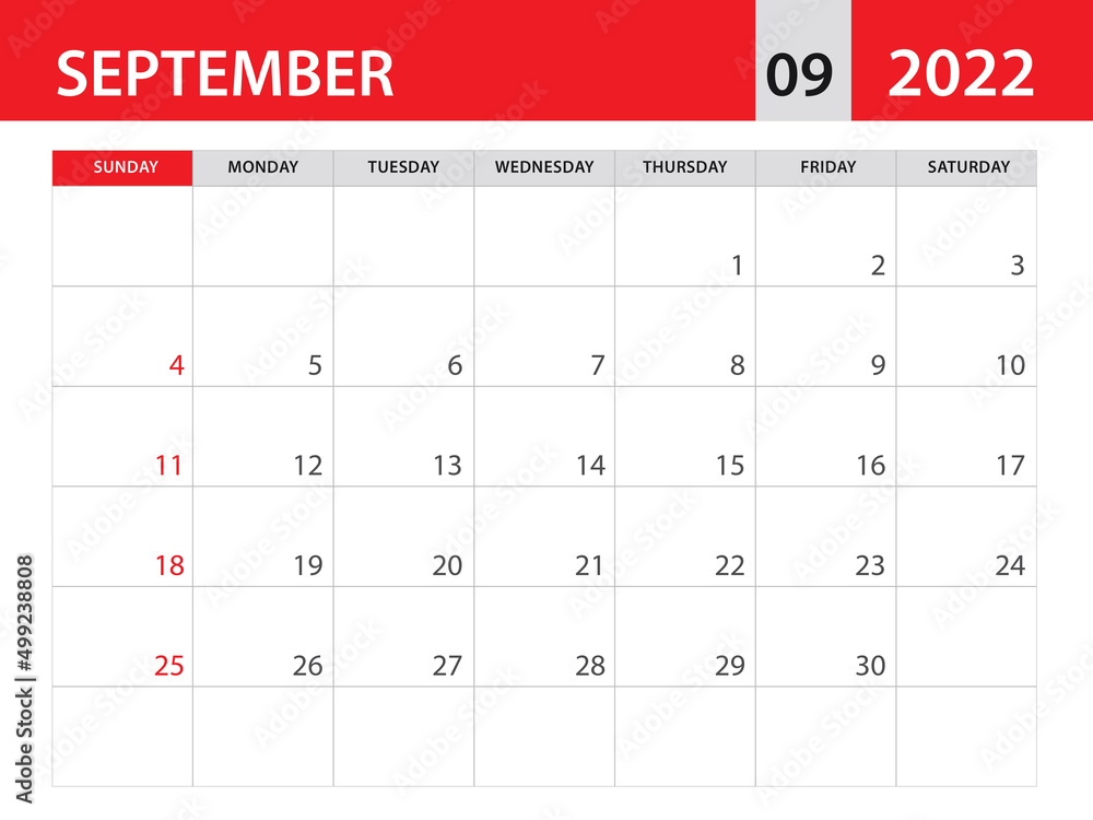 September 2022 template, Calendar 2022 template vector, planner monthly ...