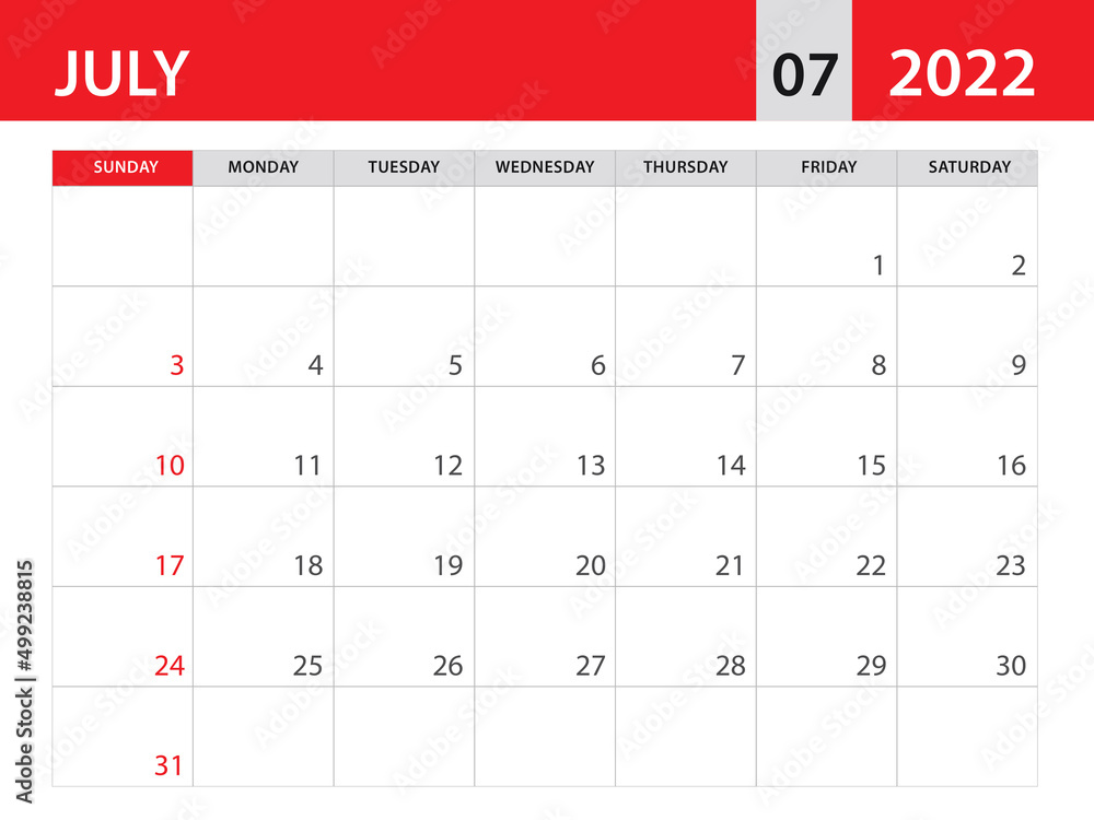 July 2022 template, Calendar 2022 template vector, planner monthly ...