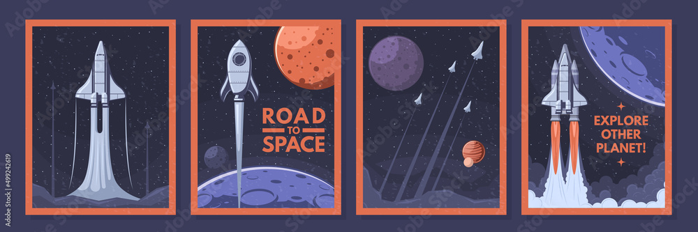Space shuttle and rockets posters. Rocket launch, explore other planet ...