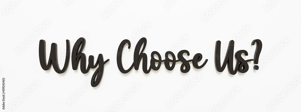 ภาพประกอบสต็อก Why choose us? Black capital letters against white ...