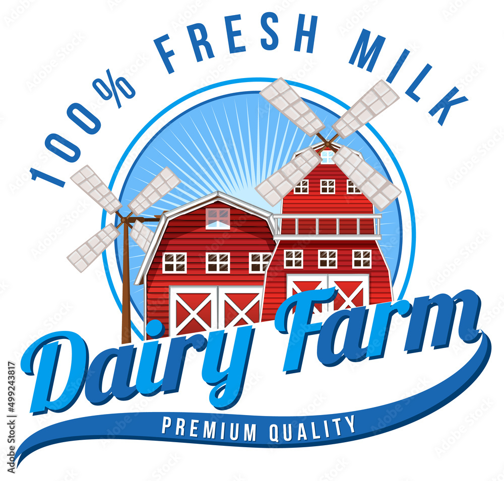 Dairy Farm lettering logo with barn windmill Stock Vector | Adobe Stock