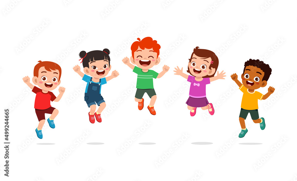 little kids jump together and feel happy Stock Vector | Adobe Stock