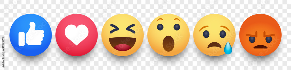 Facebook emoticon smiley buttons on transparent background with shadow ...