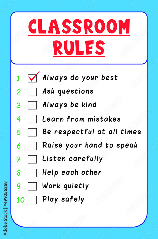 Classroom rules notes poster banner design for school kids children ...
