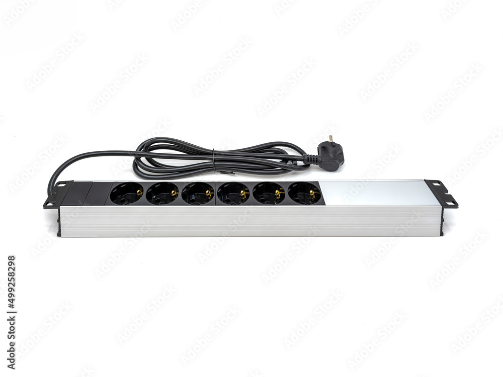 Six Way Extension Lead Power Strip. Power distribution unit on isolated ...