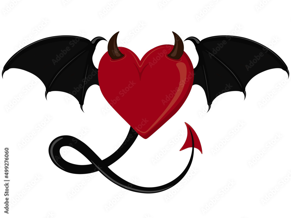 Devil heart art drawing tattoo sketch vector illustration Stock Vector ...