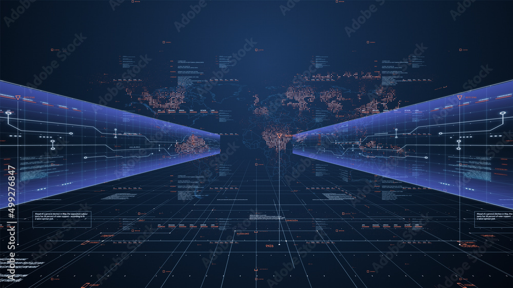 Perspective of Blue Light Energy Hologram on Grid Matrix Abstract ...