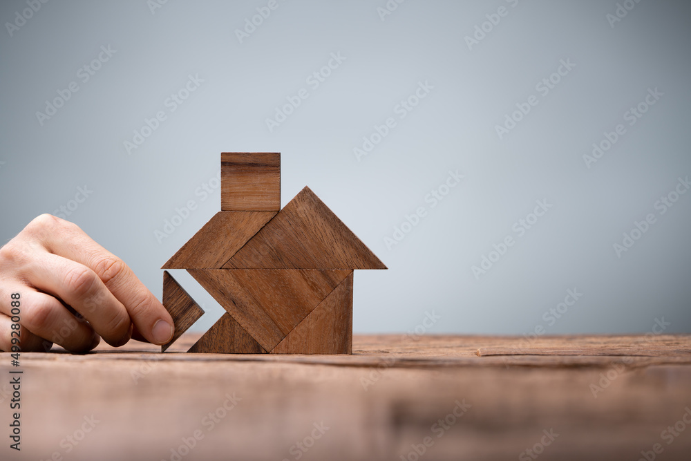 Miniature House Puzzle Pieces And Tangram Stock Photo | Adobe Stock