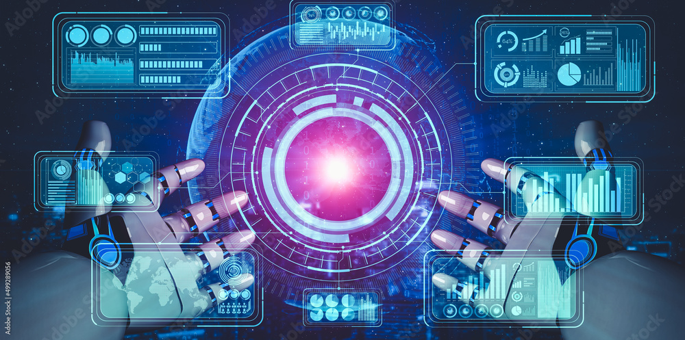 3D rendering artificial intelligence AI research of droid robot and ...