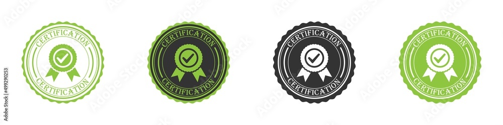 Certification badge icon set. Set of check mark badges with text ...