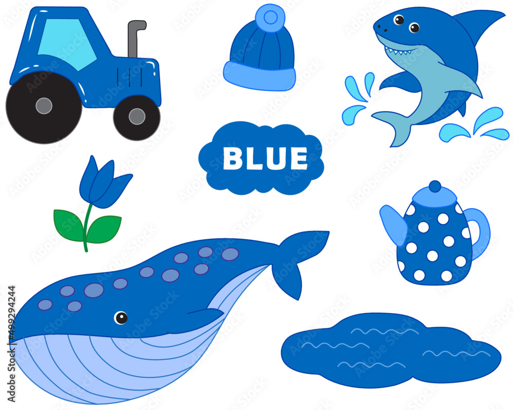 set of blue items. Visual dictionary for children about primary colors ...