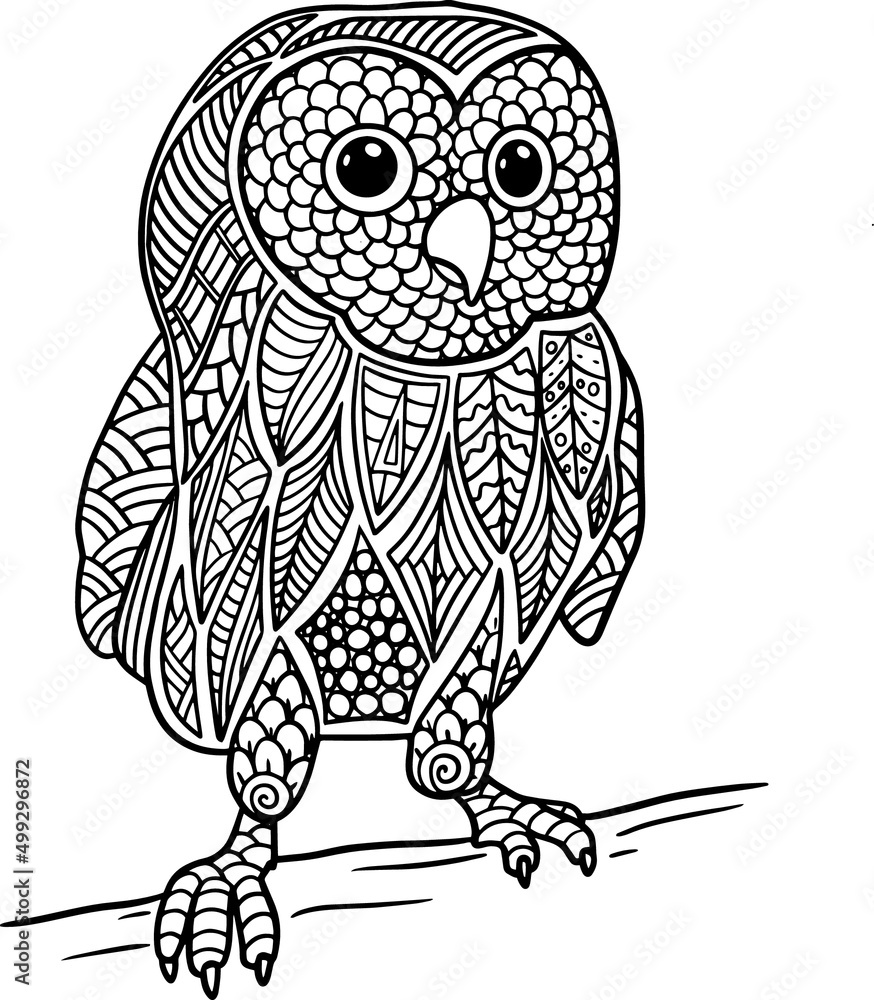 Hand drawn Coloring pages with owl , illustration for adult anti stress ...