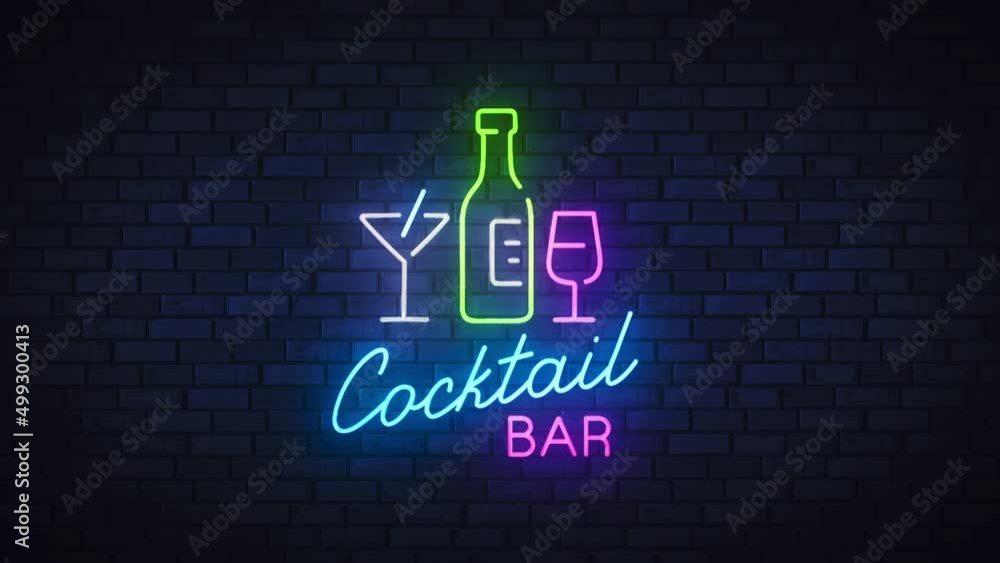 Cocktail neon sign, bright signboard, light banner. Cocktail Bar logo ...