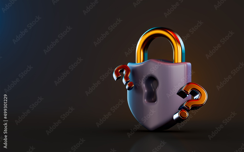 security lock icon with question mark on dark background 3d render ...