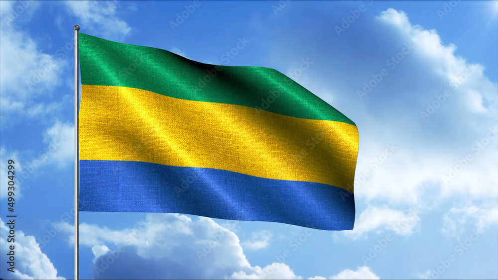Gabon flag waving 3D animation. Motion. Gabonese national flag fabric ...