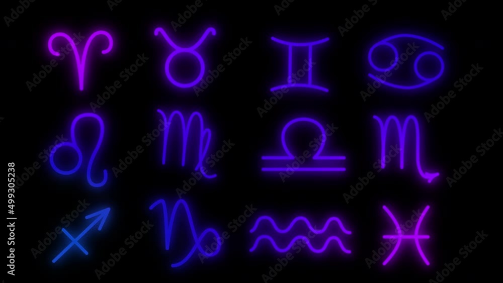 Zodiac symbols, astrology signs seamless loop animation. Black ...