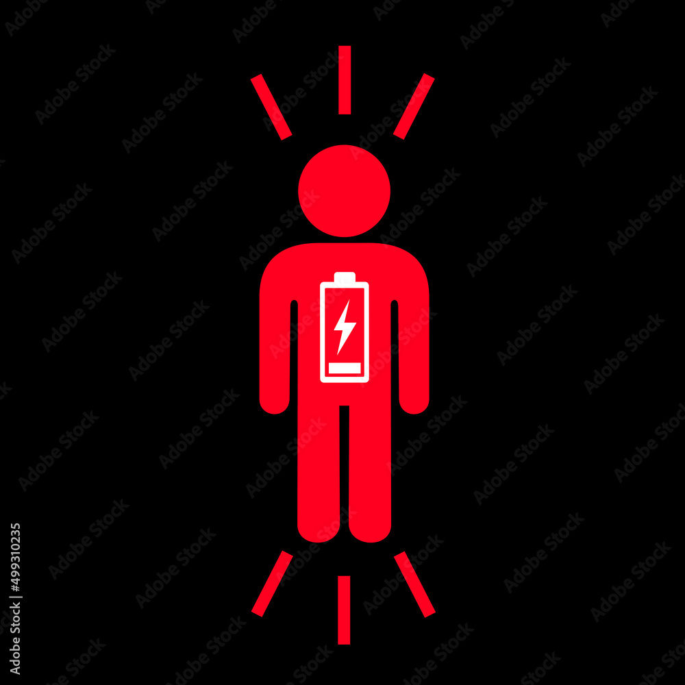 Red person with low battery symbol and pictogram. Metaphor of lack of ...