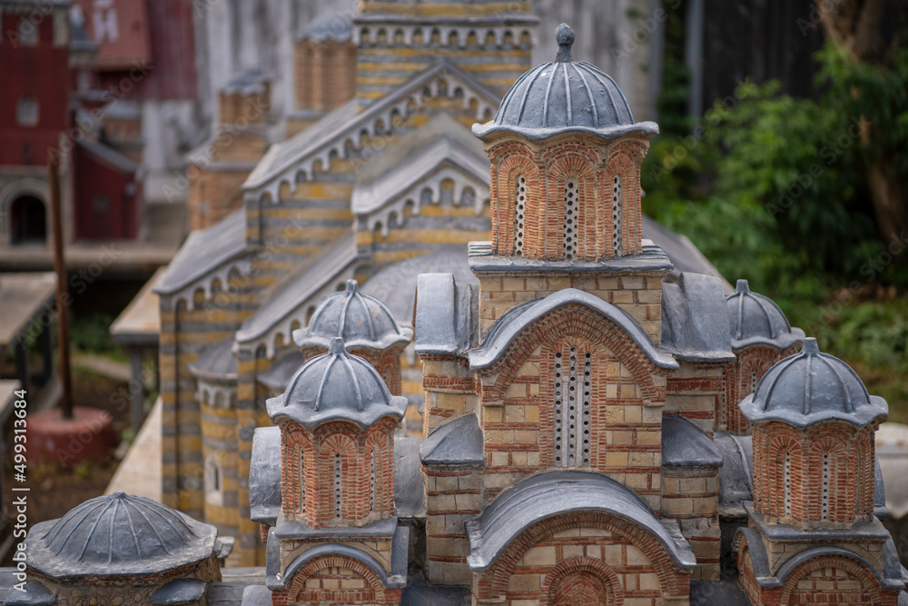 Scale model (maquette) of the old city buildings and landmarks with ...