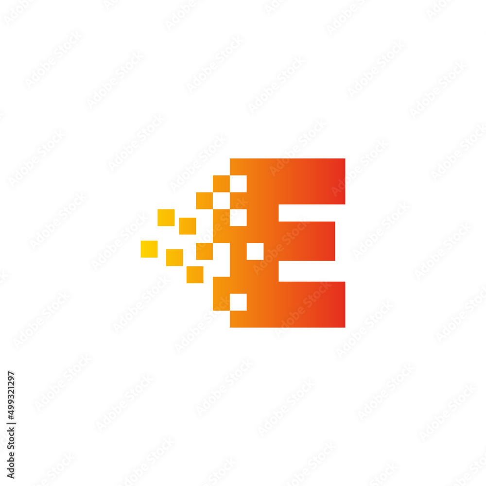 Colorful letter E fast pixel dot logo. Pixel art with the letter E ...