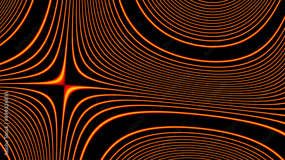 Curved lines are distorted in computer space. Design. Neon curved lines ...