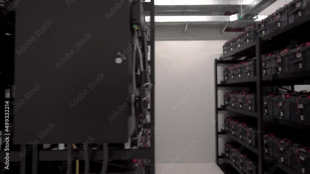 back side of working data servers with flashing LED lights. Working Data Center Full of Server ...