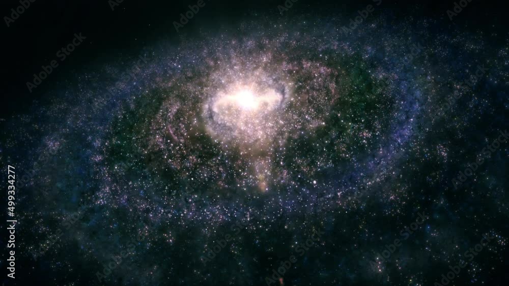 Giant blue alien spiral galaxy in deep space. Concept 3D animation of ...