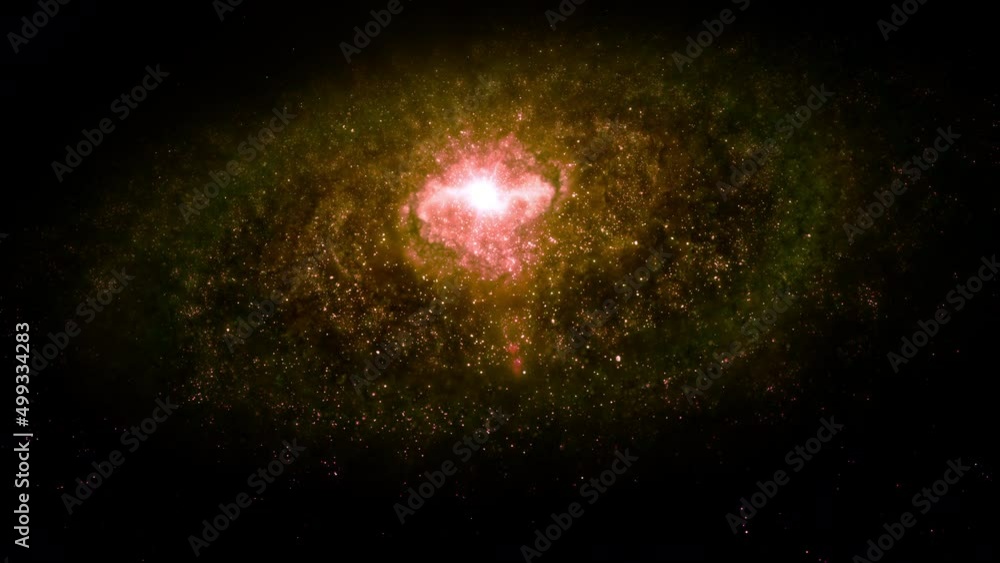 Giant orange alien spiral galaxy in deep space. Concept 3D animation of ...