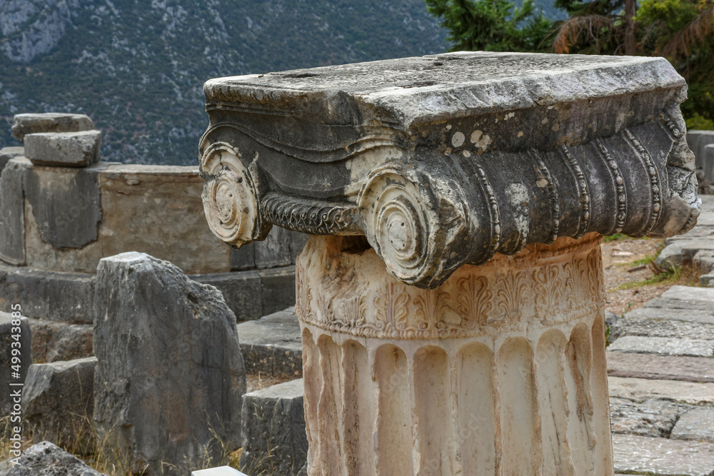 Column capital of the Ionic order at the sacred archaeological site of ...