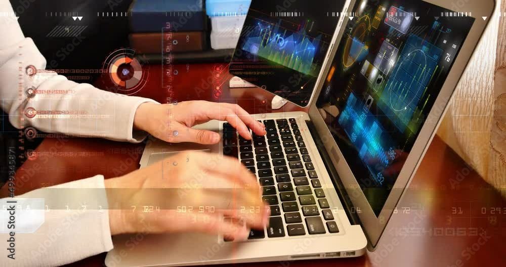 4K computer notebook laptop keyboard input closeup.financial stock ...