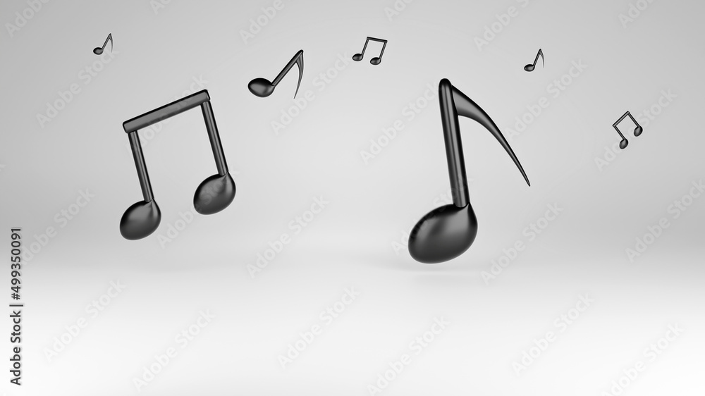 music notes on white background, 3D object render of music melody ...