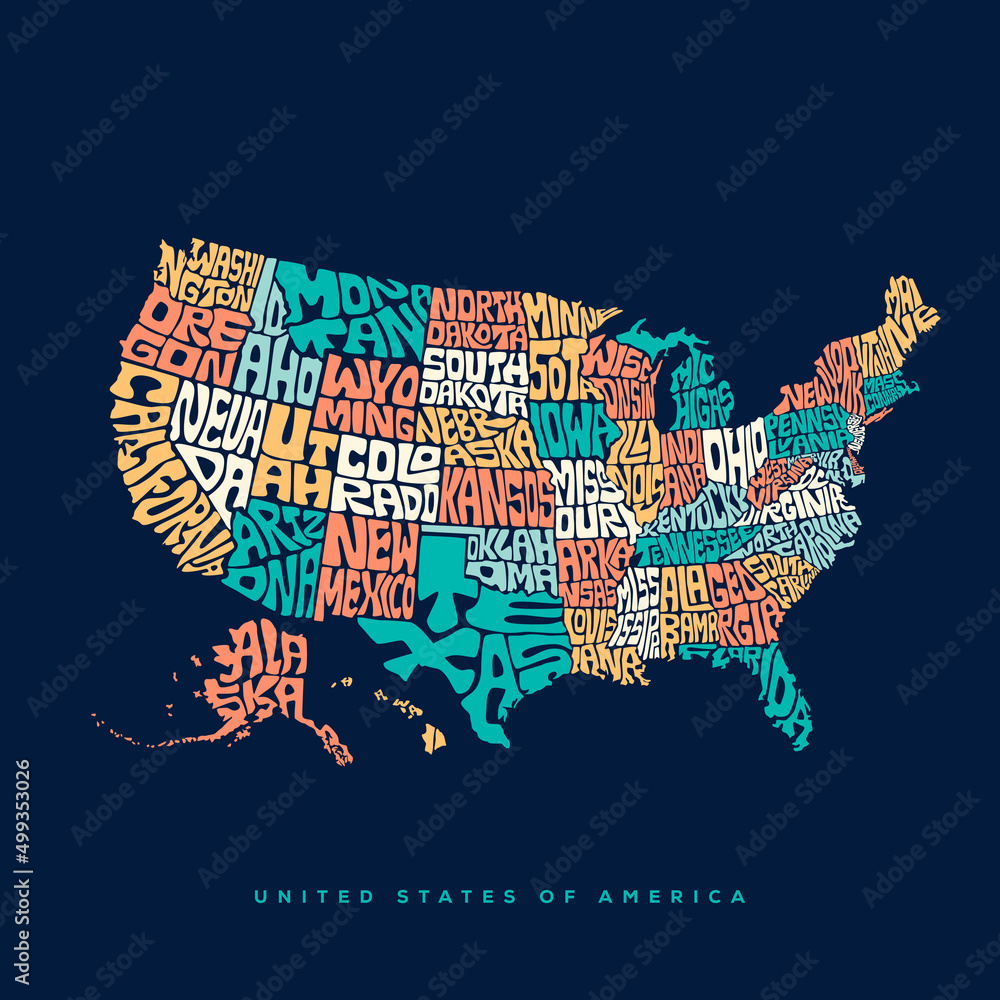 USA map typography. United States of America map typography art. Stock ...