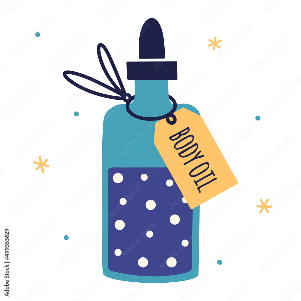 Body oil vector icon. Glass bottle with dropper and eco body care serum ...