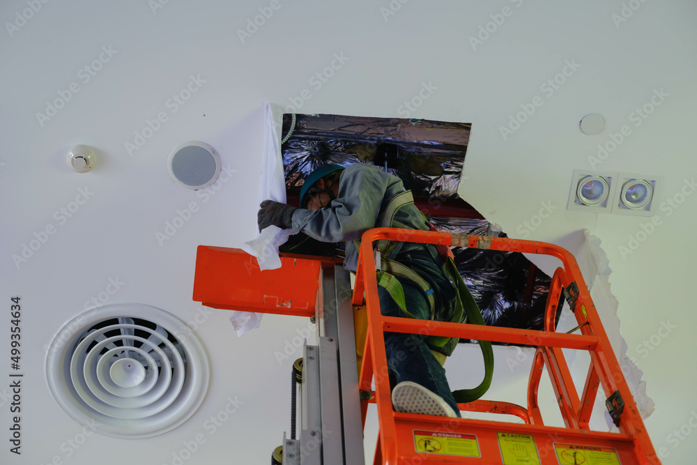 Install fire sprinkler system. In the industrial plant, pipe assembly ...