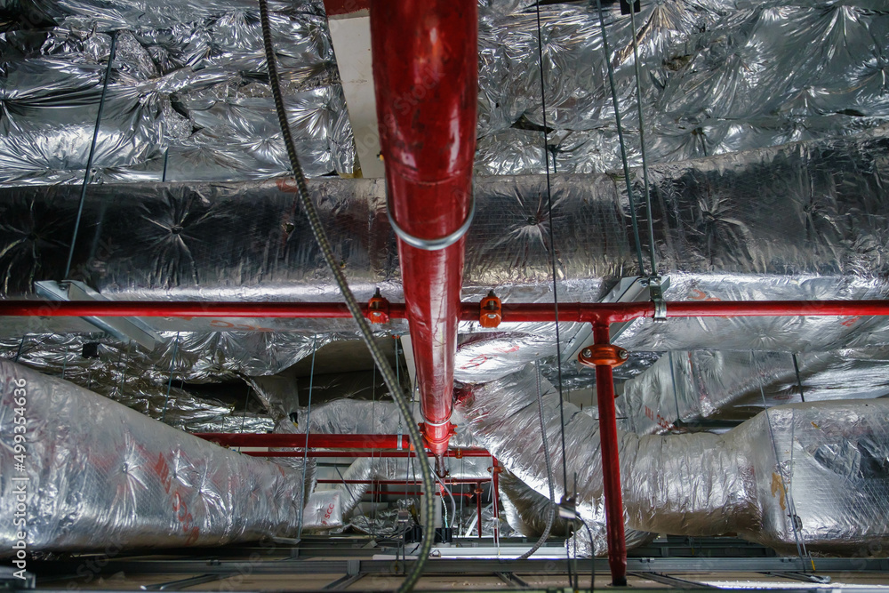 Install fire sprinkler system. In the industrial plant, pipe assembly ...