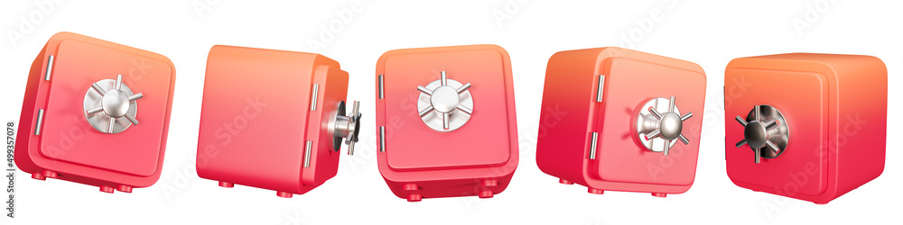 3d render closed cute red safe box isolated on white background ...