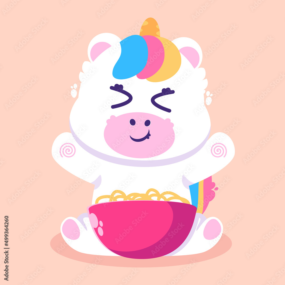 Cute unicorn with food cartoon vector illustration. animal fantasy ...