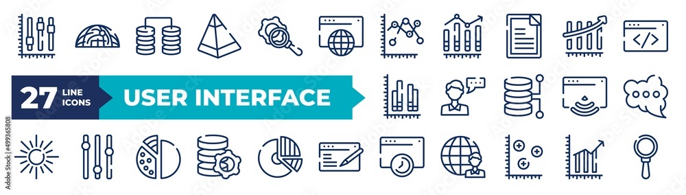 set of thin line user interface icons. outline icons such as box plot, searching tings interface ...