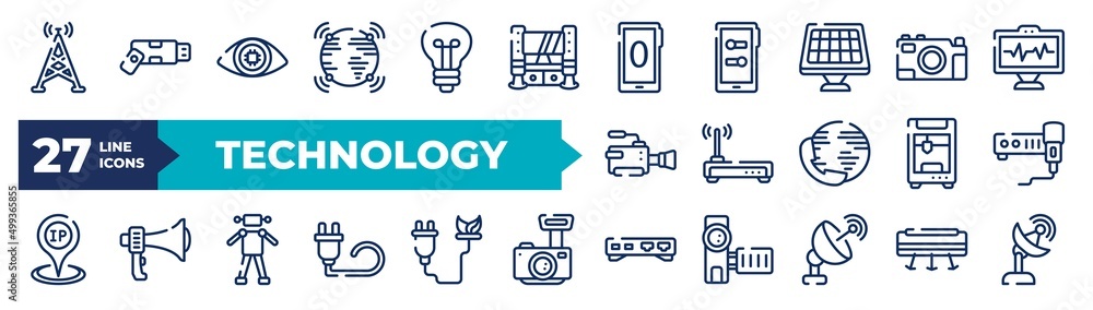set of thin line technology icons. outline icons such as broadcast ...
