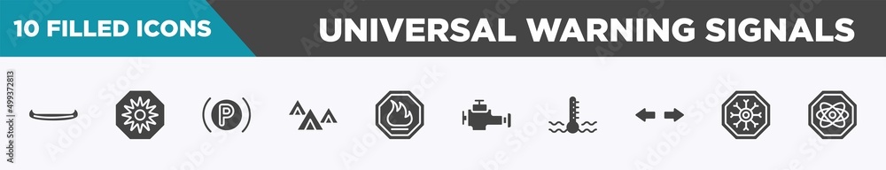 set of 10 filled universal warning signals icons. editable glyph icons ...