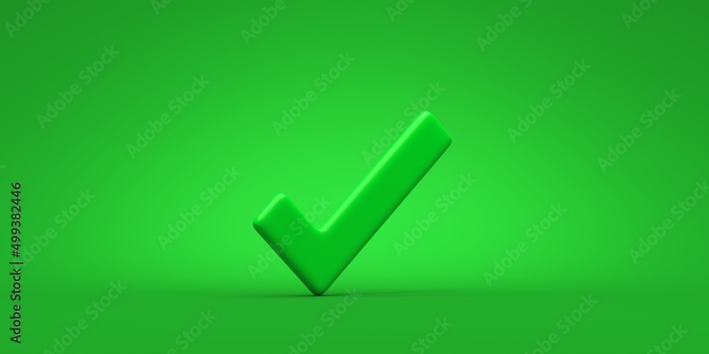 3d icon green tick mark isolate on green background. 3d illustration ...