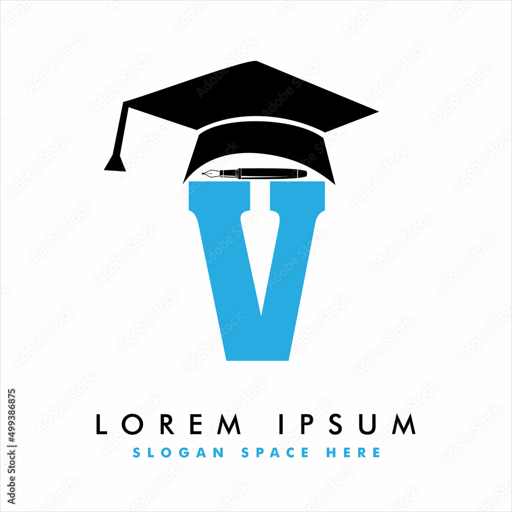 Initial Letter V With Graduation Cap Logo. Education Logo, Pen Logo ...