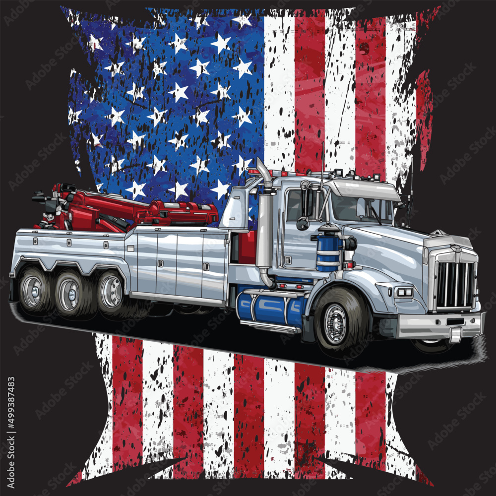towing service isolated on black background for poster, t-shirt print ...