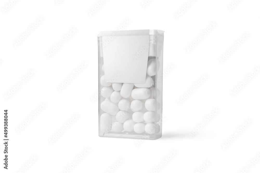 White Candy mints breath freshener in a transparent box mockup isolated ...