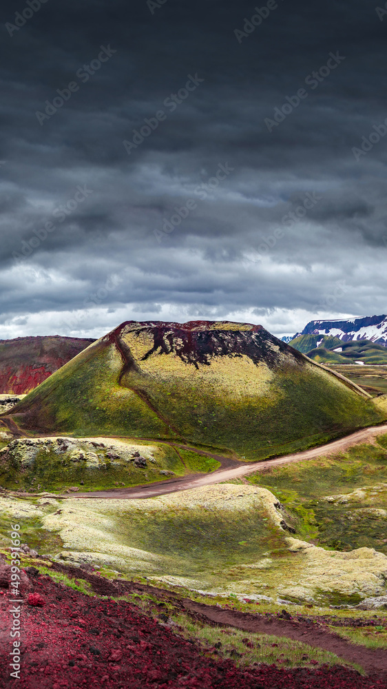 Cover page with colorful Icelandic rainbow volcanic Landmannalaugar ...