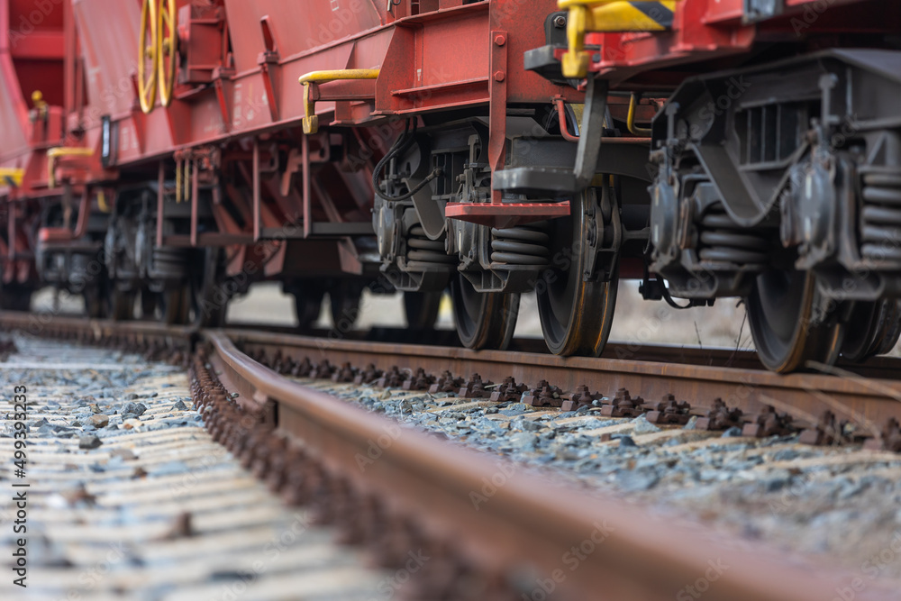 Train wagons carrying freight containers for shipping companies ...