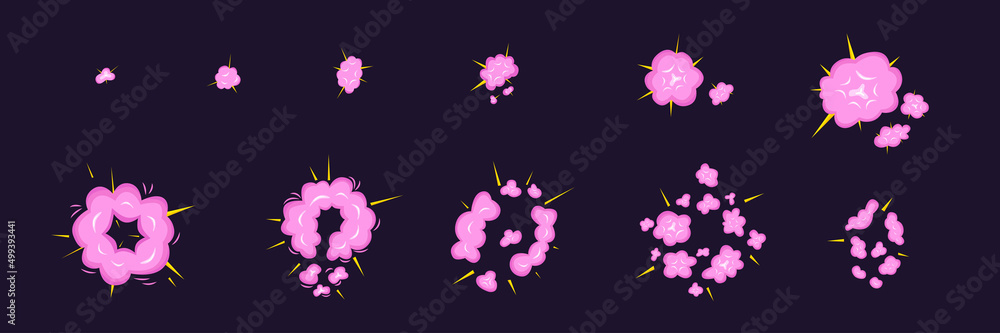 Top view pink sprite explosion set. Vector stock illustration isolated ...