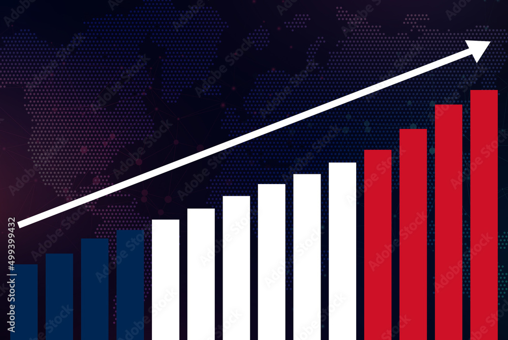 France bar chart graph, increasing values, France country flag on bar ...