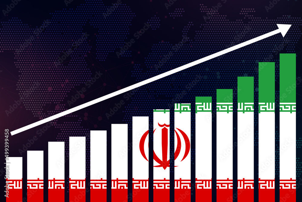 Poster Iran bar chart graph, increasing values, Iran country flag on ...