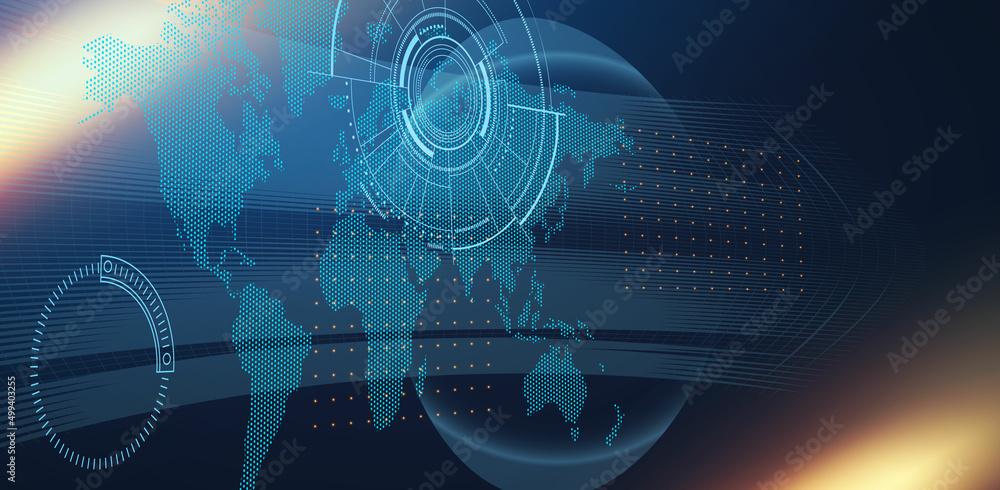 Interface design. Futuristic background with Earth planet, World map ...