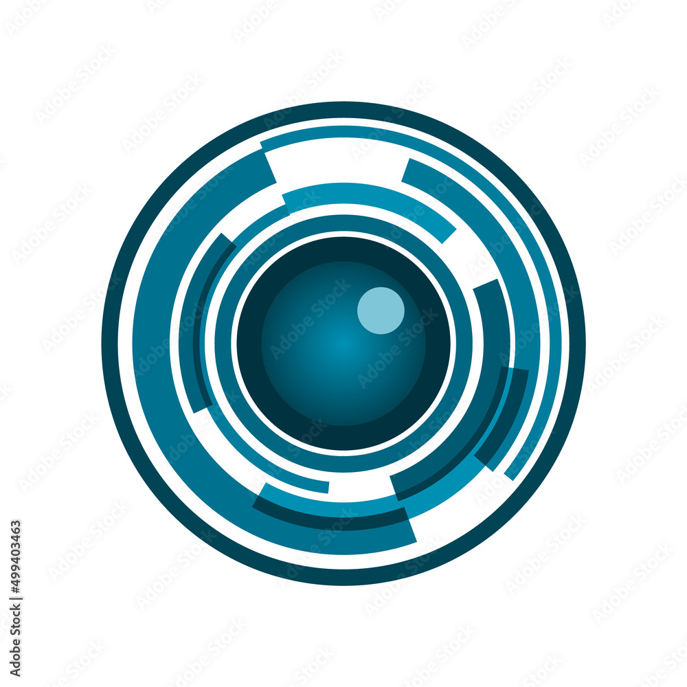 Blue camera lens icon. Tech circles with camera lens inside ...